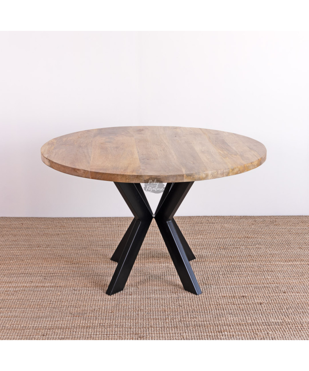 Pinky Furniture | Dining Table Round Mango Wood Top